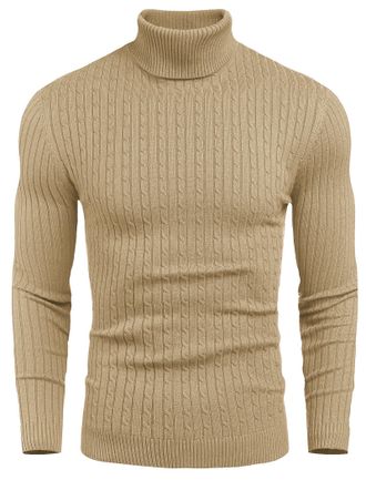 Coofandy Herren Rollkragenpullover Feinstrick Langarmshirt Regular fit Freizeit Basic Einfarbig Sweater Männer Khaki 3XL