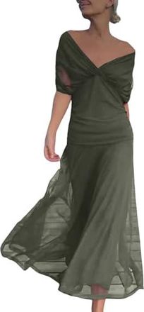 Generic Robe &eacute;l&eacute;gante en maille pour femme - Pour mariages et soir&eacute;es - Robe aquarelle &eacute;l&eacute;gante et fluide - Robe tunique &agrave; manches longues - Rouge, Vert clair