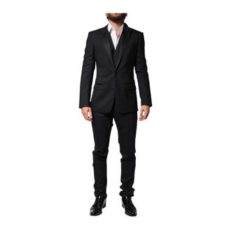 Dolce & Gabbana Homme, Costumes, Noir, Taille: XS Wool Single Breasted 3 Piece Suit