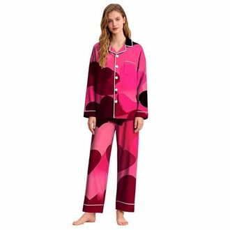 Generic Ensemble de pyjama en satin de soie pour femme - V&ecirc;tement de nuit &agrave; manches longues - Haut boutonn&eacute; et pantalon - Tenue 2 pi&egrave;ces pour femme - V&ecirc;tement