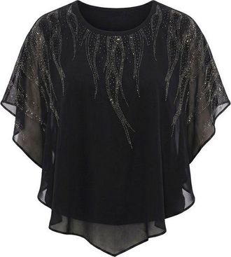 Ulla Popken Longbluse Chiffon-Bluse doppellagig Rundhals 3/4-Arm