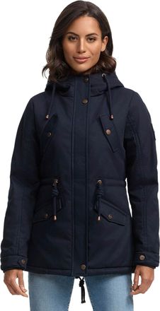 Marikoo Damen Winter Jacke Parka Winterjacke Teddyfell gefüttert B376 [B376-Manolya-Navy-Schw-Gr.2XL]