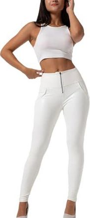 Generic Pantalon Simili Cuir Blanc Femme Pantalon PU Taille Haute Simili Cuir Stretch