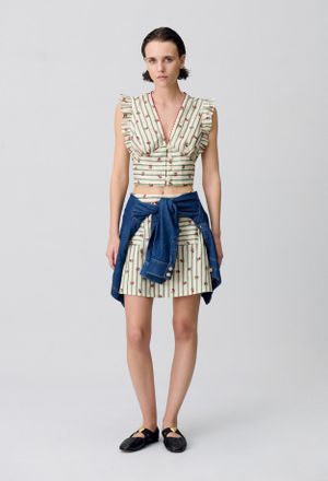 Claudie Pierlot Bedrucktes kurzes R&uuml;schen-Top