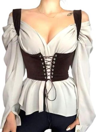 ORANDESIGNE Bustiers et Corsets Femme Corset sous la Poitrine Steampunk Bustier en Cuir Synthétique Lace-up Corset en Velours Waspie Taille Cincher Ceinture pour 