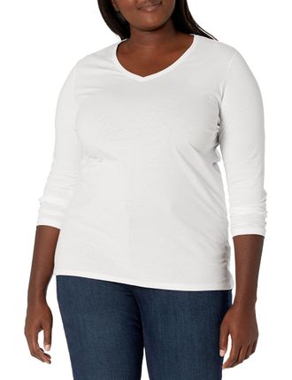 Just My Size Damen t-Shirt mit V-Ausschnitt, Langärmelig Hemd, Weiss/opulenter Garten, 2X