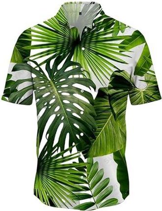 Keephen Feuilles Impression 3D Boutonn&eacute;e Chemise pour Femmes Hommes Nouveaut&eacute; Hawaiian Chemises Manches Courtes Plage Aloha Chemise