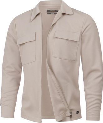 Indicode Herren INNello Zip Shirt Hemdjacke mit Kentkragen und Rei&szlig;verschluss | &Uuml;bergangsjacke Langarmhemd f&uuml;r M&auml;nner Simply Taupe, XL