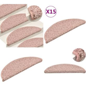 vidaXL Treppenmatten 15 Stk. Hellrosa 56x17x3 cm - Stufenmatte - Treppenmatte - Treppenschutz - Rutschfeste Matte - Teppichstufen - Home & Living