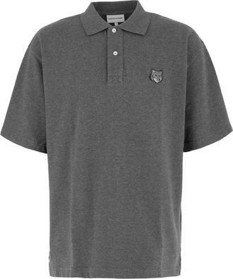 Maison Kitsun&eacute; Homme, Tops, Gris, Taille: XL Fox Head Polo
