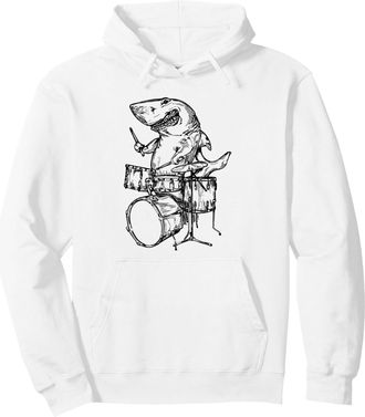 Seembo Hai spielt Schlagzeug, Fisch, Schlagzeuger, Rock, Beach, Musiker Pullover Hoodie
