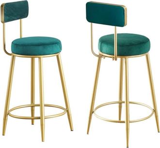 Generic Set mit 2 Barhockern mit R&uuml;ckenlehne, Stoffbezug, Metallbeinen, f&uuml;r K&uuml;chentheke