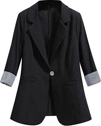 Generic Vestes d&eacute;contract&eacute;es pour femmes, couleur unie, revers moyen, manches longues, 2026, Noir, XXL