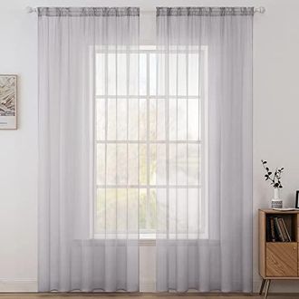 Miulee 2 Panneaux Couleur Pure Rideaux No&euml;l De Fen&ecirc;tre Transparents Lisse &Eacute;l&eacute;gant Panneaux Voile De Fen&ecirc;tre/Rideaux/Traitement pour Chambre Salon Tige de Poc