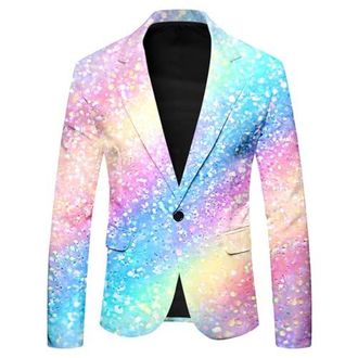 Generic Veste pour homme - Aspect &agrave; paillettes imprim&eacute; - Effet scintillant - Veste de costume pour carnaval, f&ecirc;te - Coupe ajust&eacute;e - Blazer pour spectacle - Co