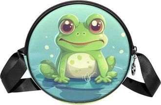 Generic Sac &agrave; bandouli&egrave;re rond pour femme, motif grenouille de dessin anim&eacute;, petit sac &agrave; dos &agrave; bandouli&egrave;re avec fermeture &eacute;clair, bretelles r&eacute;glables, sac &agrave; m