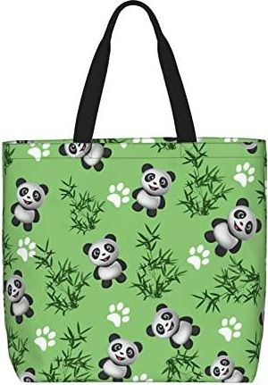 Generic Sac Fourre-Tout Motif De Panda Et De Feuilles De Bambou Sac &Agrave; Dos Personnaliser De Grande Capacit&eacute; Sacs En Toile Pour Femmes, Pour Shopping, Tous Les 