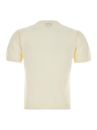 Ganni Womens Short-Sleeve Cotton Sweater White Tops Top