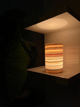 Maison Zoe 2-teiliges Teelichthalter Set Zylinder 10x15cm aus Alabaster-Stein - handgeschnitzte Kerzenhalter - Deko - Windlichthalter