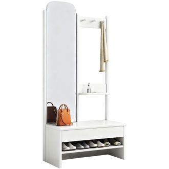 Generic Sitzbank mit Stauraum mit Spiegel und Garderobe Massivholzrahmen Schuhschrank mit Sitzbank Traglast 200 Kg Schuhbank mit Stauraum f&uuml;r Eingangsbereich,