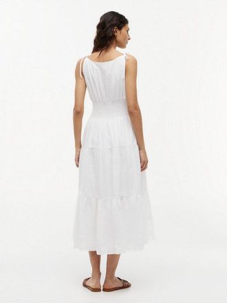 Tommy Hilfiger Tr&auml;gerkleid SMOCK TIE NS MIDI DRESS Baumwollmischung, Smok-Einsatz