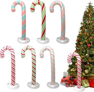 Generico Aufblasbare Weihnachtsdekoration f&uuml;r den Au&szlig;enbereich, 1,30 m Stab, 6 St&uuml;ck, aufblasbare Weihnachtsbonbons mit Wasserbasis, f&uuml;r drinnen und drau&szlig;en, N