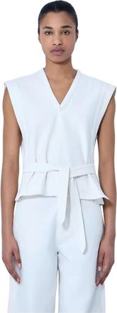 Christophe Lemaire Femme, Blouses et Chemises, Blanc, Taille: 40 FR Top sans manches &agrave; col en V et taille ceintur&eacute;e