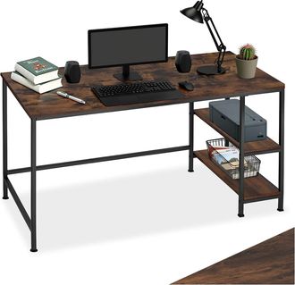 TecTake Industrial Bürotisch mit 2X Ablage Schreibtisch, 85,5 x 46,5 x 140 cm, Computertisch, PC Tisch, Gaming Desk, Arbeitstisch, Möbel für Arbeitszimmer, In
