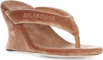 Balenciaga Velvet Thong Wedge Sandal - Brown