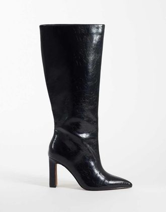 Asos elegante kniehohe Stiefel mit Absatz in Schwarz