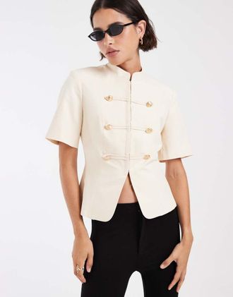 Asos Hemd mit Military-Details in Ecru-Wei&szlig;