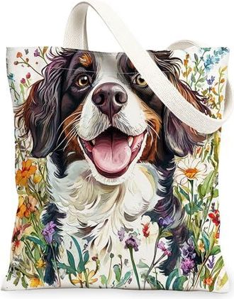 Generic Sac fourre-tout en toile motif &eacute;pagneul printanier printanier pour faire du shopping, 33 x 38,1 cm, sac d&eacute;picerie r&eacute;utilisable pour femme, peinture es