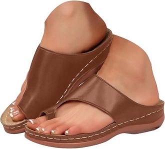 Generic Sandales orthop&eacute;diques pour femme 2026 - Tongs habill&eacute;es large largeur avec soutien de la vo&ucirc;te plantaire - Sandales confortables &agrave; bout ouvert - Cuir