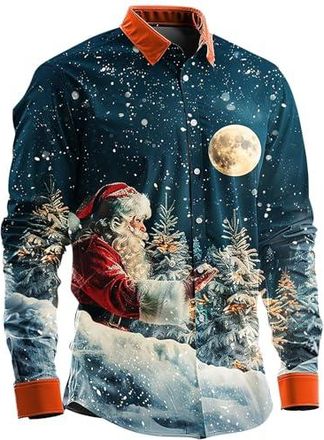 Generic Chemise de No&euml;l pour homme avec imprim&eacute; P&egrave;re No&euml;l amusant - Chemises &agrave; manches longues boutonn&eacute;es - Cadeaux de vacances 2025, blanc, 5XL