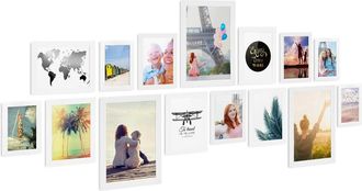 Photolini Bilderrahmen Set Weiß, Fotorahmen Holz MDF, 15er Bilderrahmenset Wand Collage, photo frames for wall mit Acrylglas aufhängen, weiße Bilderrahmen Set v