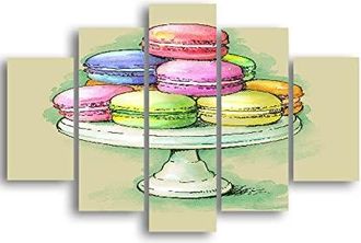 Homemania HM205MDF280 Macarons 5-teiliges Bild für Küche, Wohnzimmer, Schlafzimmer, MDF, Mehrfarbig, 95 x 0,3 x 60 cm