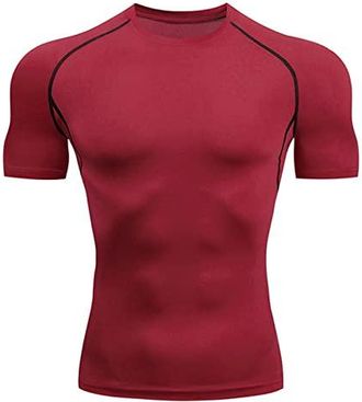 Generic T-shirt de compression pour homme, coupe ajustée, col rond, manches courtes, léger et respirant, pour le sport, le fitness, lentraînement, la gym, les