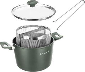 KASANOVA Kasanova 1 PASTAIOLA CM22 MIT ZWEI KÖRBEN UND DECKEL. GRÜN, Geschmiedetes Aluminium Edelstahl 18/10 Glas