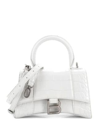 Balenciaga sac Hourglass XS en cuir effet peau de crocodile &agrave; anse sur le dessus - Blanc