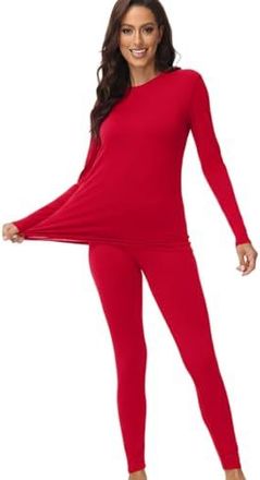 Generic Sous-v&ecirc;tements thermiques ultra fins sans couture pour femme avec couche de base doubl&eacute;e en polaire pour temps froid, Rouge, XXL