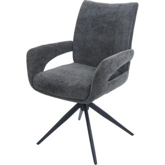 Hhg Neuwertig] Esszimmerstuhl HHG 273, K&uuml;chenstuhl Stuhl, drehbar Auto-Return, Stoff/Textil Chenille (310g/m&sup2;) &Ouml;ko-Tex dunkelgrau