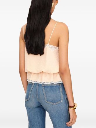 Chlo&eacute; Silk Jacquard with Lace Trim Tank Top - Powder