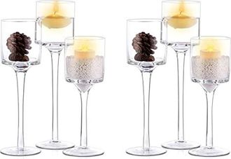 Nuptio Nuptio Bougeoirs Verre pour Bougies Chauffe-Plat 6 Pi&egrave;ces Bougeoirs pour Bougies Flottantes Grand Bougeoir &Agrave; Pilier &Eacute;l&eacute;gant pour Table F&ecirc;te Mariage Ce