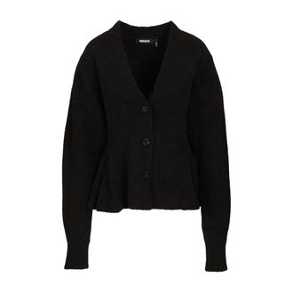 Rotate Peplum Alpaka Cardigan - - Knitwear - Damen - Schwarzk - L