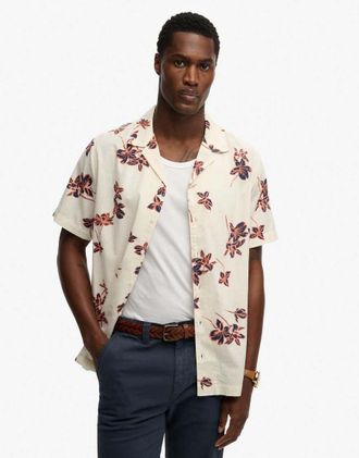 Superdry Cabana Poolside - Kurz&auml;rmliges Hemd in Wollwei&szlig; mit Lotusbl&uuml;tenmuster