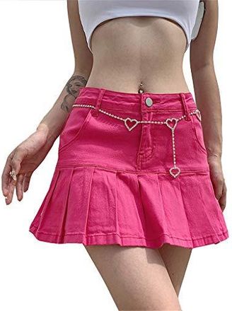 ORANDESIGNE Sexy Fille Chaude à Volants Taille Haute Mince Jupe en Jean Jupe Courte Décontractée Femmes B Rose L