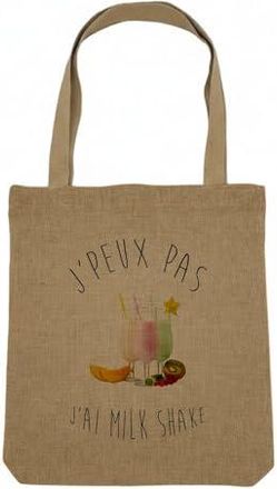 Fabulous Sac Shopping Tote Bag Aspect Lin - JPeux Pas JAi Milk Shake Humour - Sac de Courses Toile Epaisse 360g Beige Naturel Cabas Port&eacute; Epaule Solide Imprim&eacute;