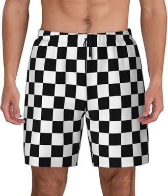 Generic Short De Plage Échiquier Checkered Noir Blanc Imperméable Pantalon Court De Plage Réglable Maillot De Bain Homme pour Salle De Sport Surf Vacances L