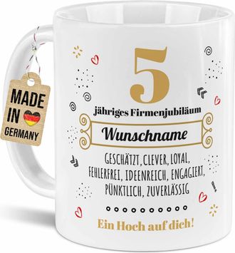Tassendruck Personalisierte Tasse zum Dienstjubiläum - Ein Hoch auf dich! - mit Name und Zahl personalisieren - Geschenk zum Firmenjubiläum - Keramiktasse, 300 ml