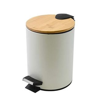 Spirella Treteimer Modell Adonis - Edelstahl und Bambus - Geräuschloser Deckel mit Soft-Close-Funktion - Anti-Fingerabdruck-Beschichtung - Matt Weiß - 5L